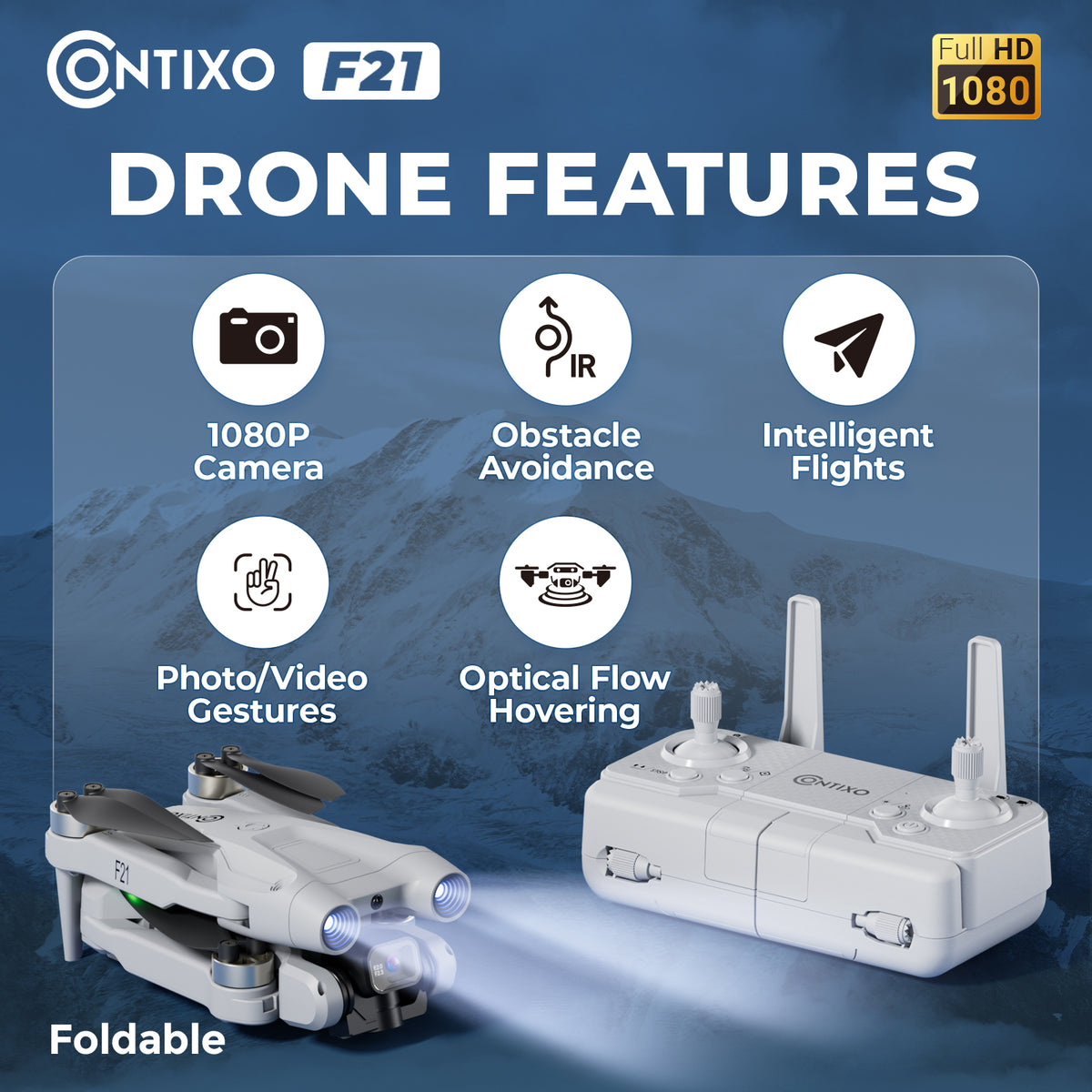 Contixo F21 Elite Sky Remote Control Beginner Drone with 1080P HD Came