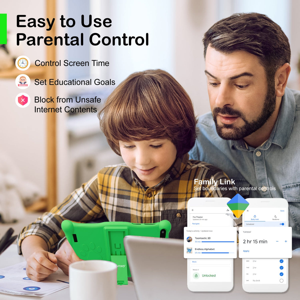 Contixo V10 7" Kids Tablet, Bluetooth Headphones, Tablet Bag, & Stylus